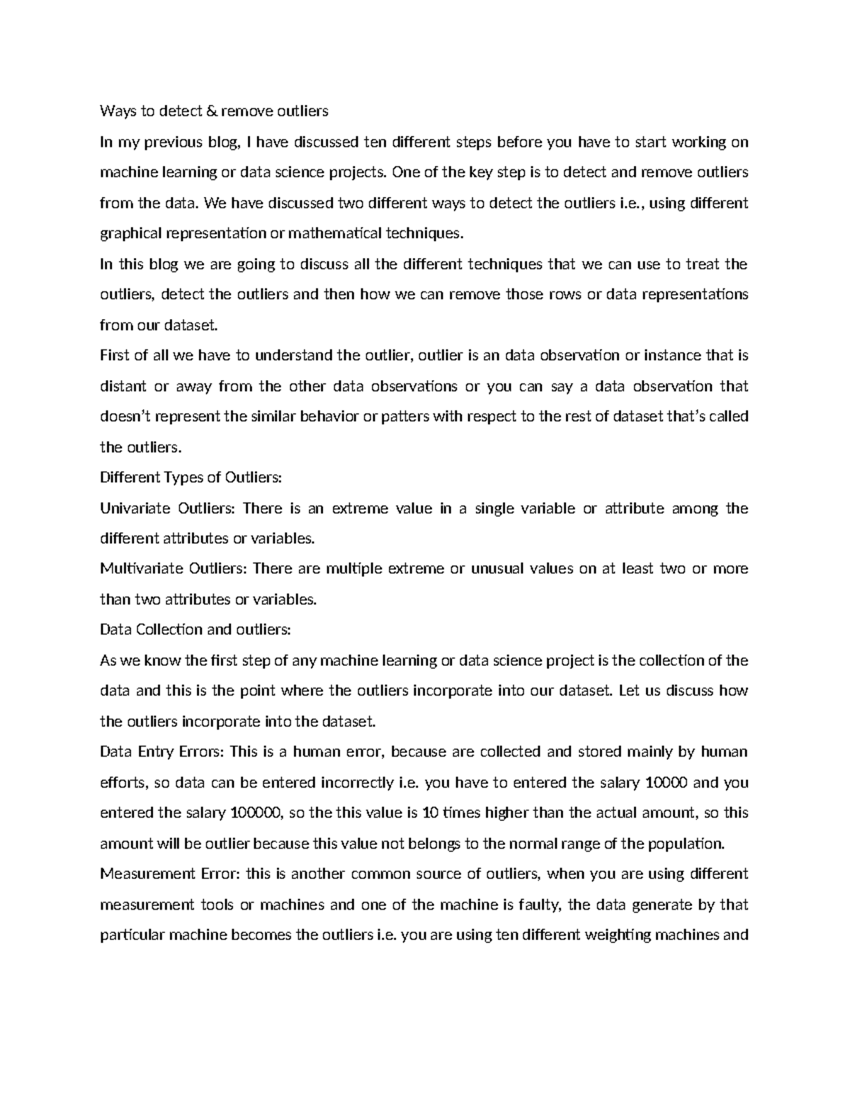 Ways to detect outliers - Ways to detect & remove outliers In my ...