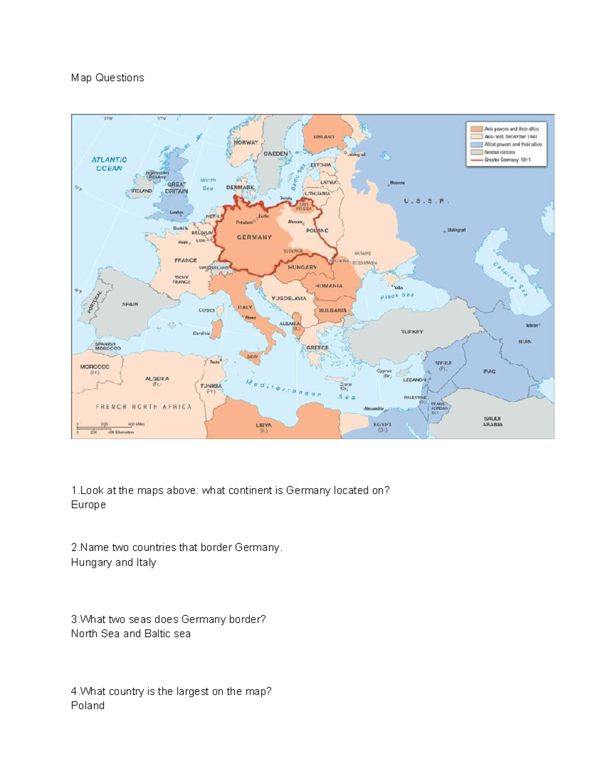 WW2 introduction Sentences starters - Map Questions 1 at the maps above ...