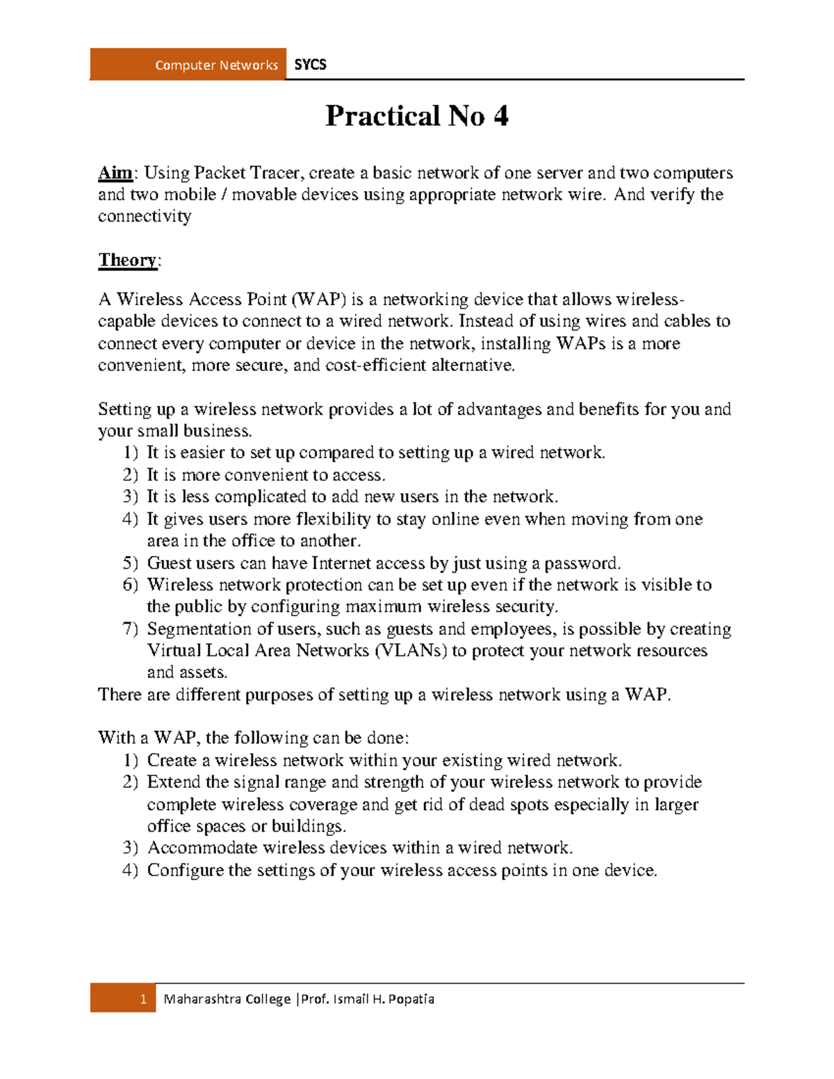 Practical No 4 - Refer this - Practical No 4 Aim: Using Packet Tracer ...