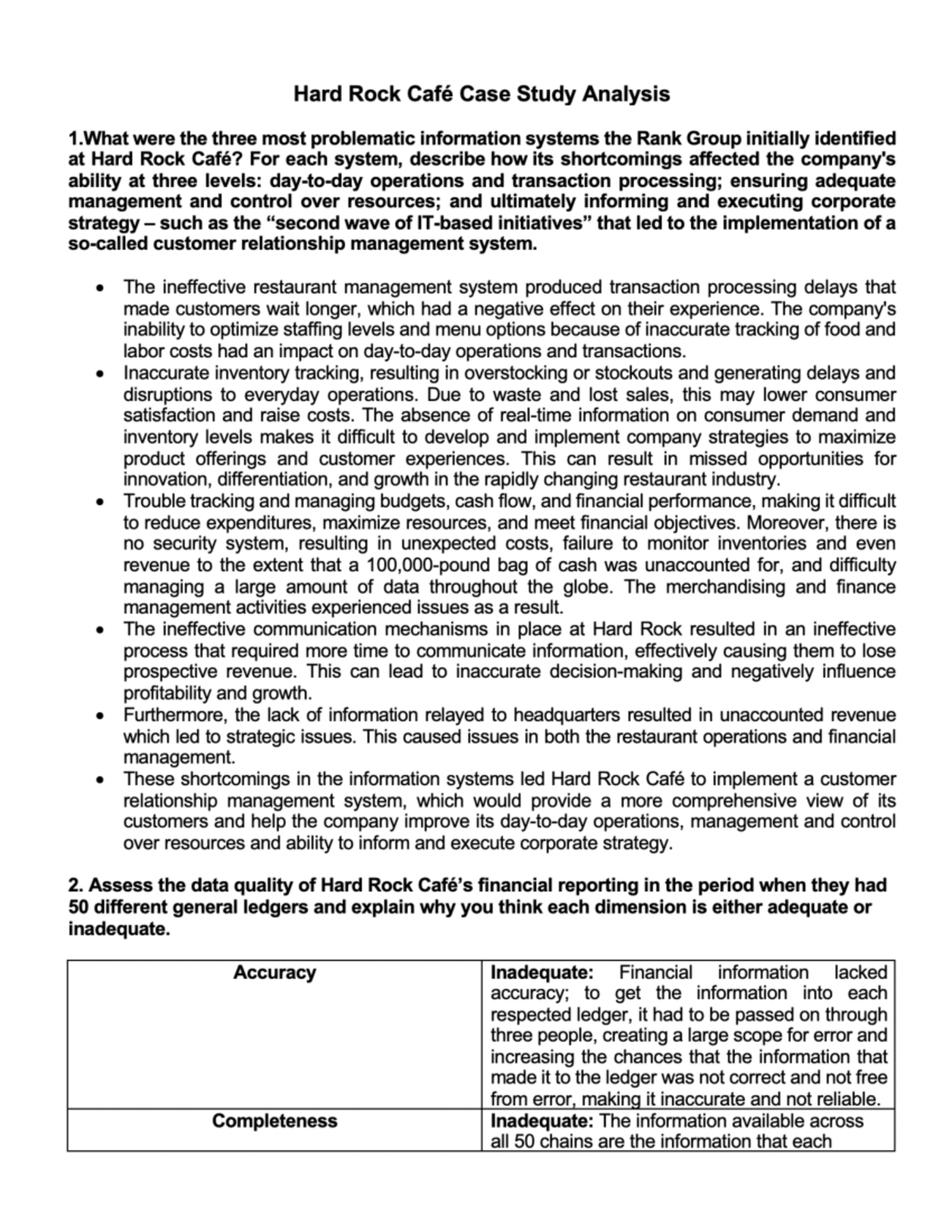 Hard Rock Café Case Study Analysis - The ineffective restaurant ...