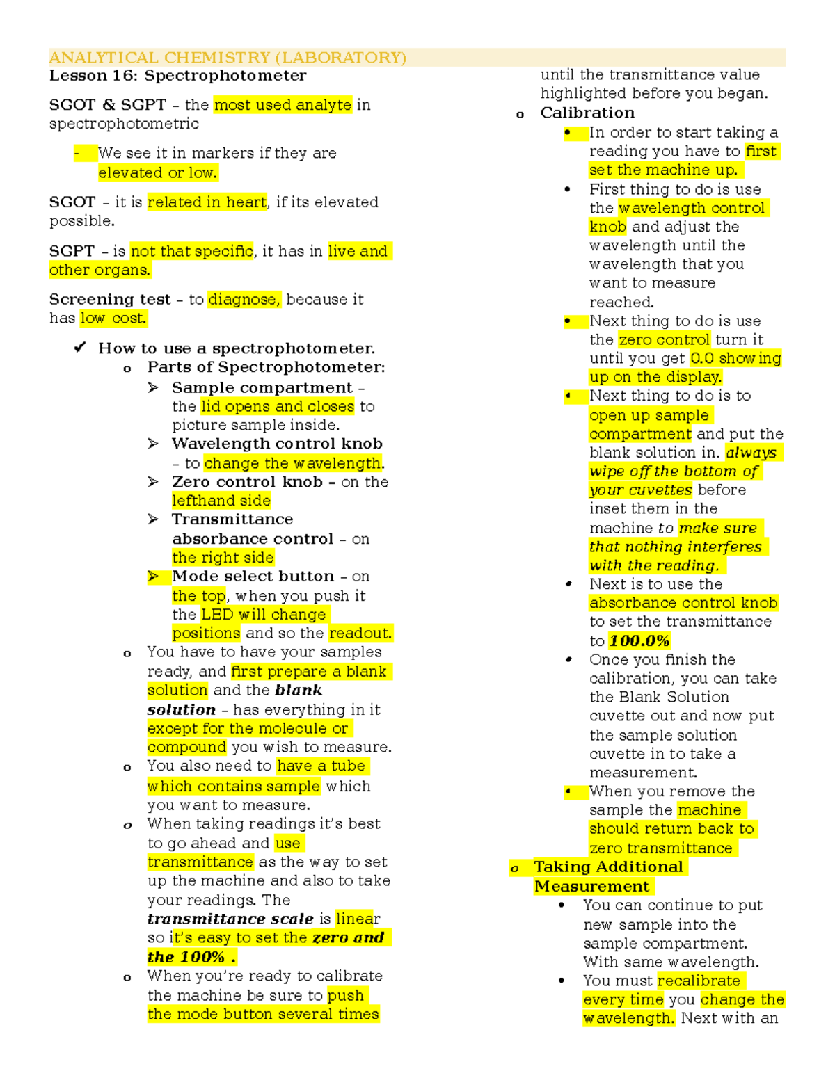 Anachem lab Lesson 16 spectrophotmeter - ANALYTICAL CHEMISTRY ...