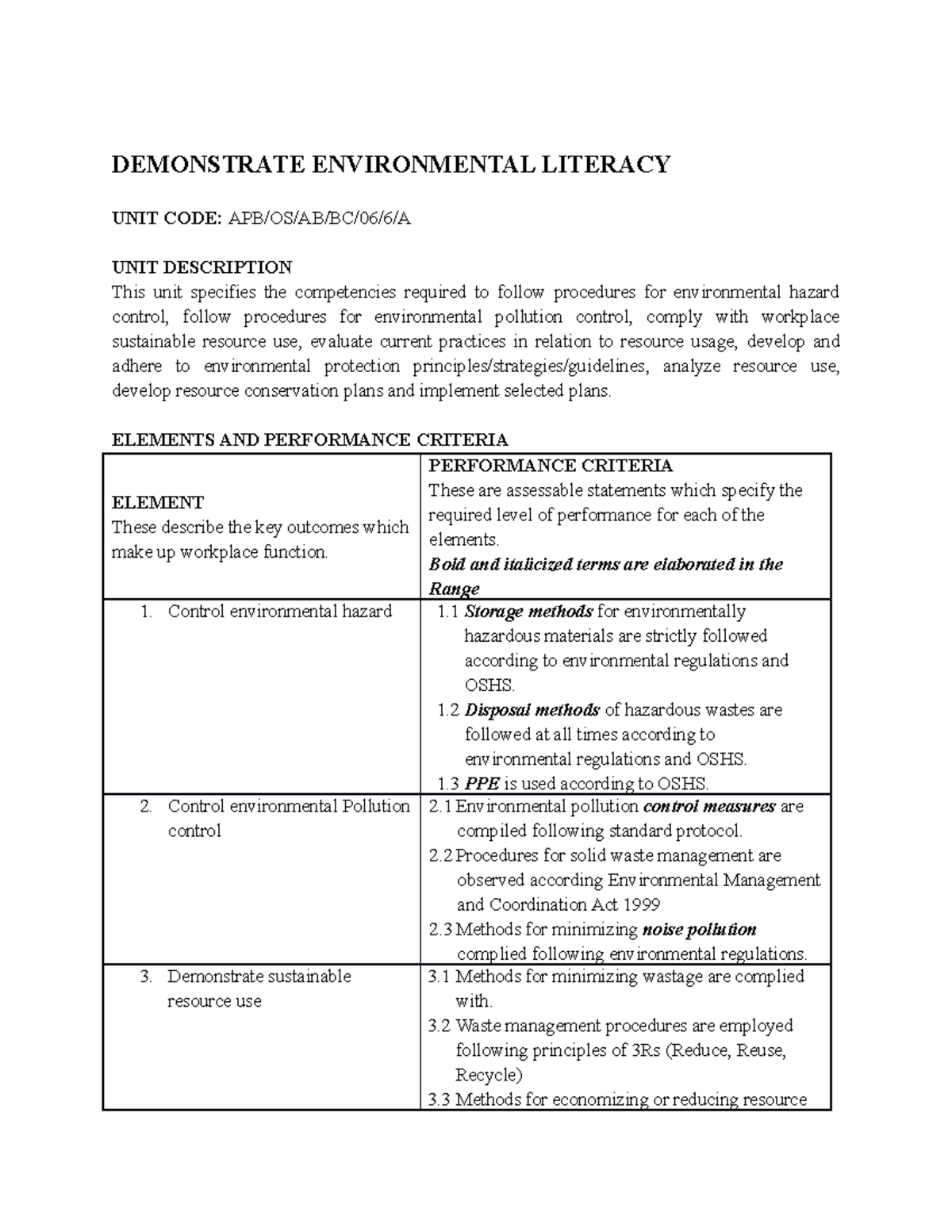 Environ OS Elements - A good doc - DEMONSTRATE ENVIRONMENTAL LITERACY ...