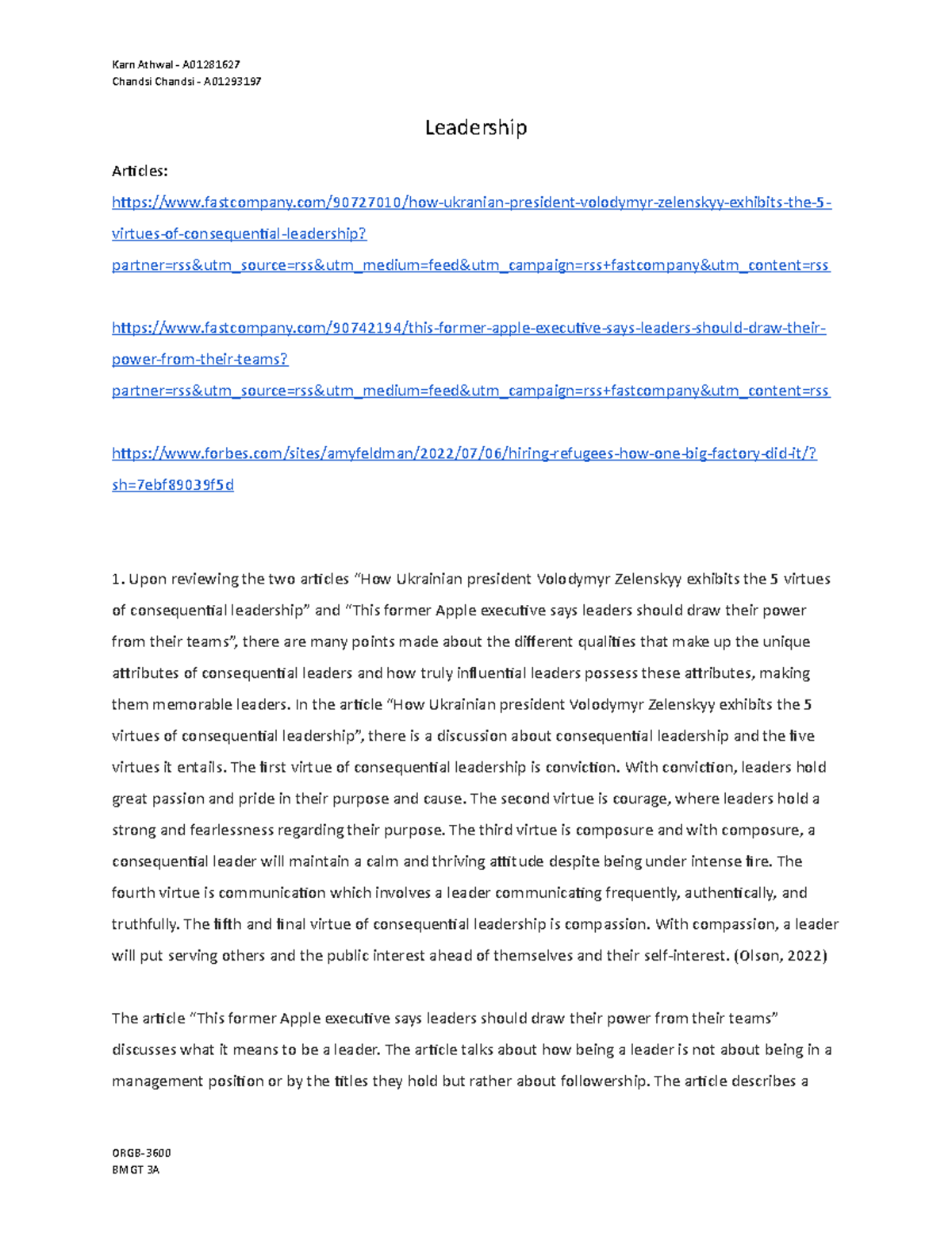 Leadership Assignment 1 - Chandsi Chandsi - A Leadership Articles ...