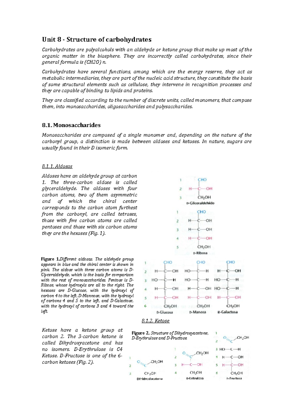 Unit 8 Cell Biology - Lecture notes 8 - Unit 8 - Structure of ...
