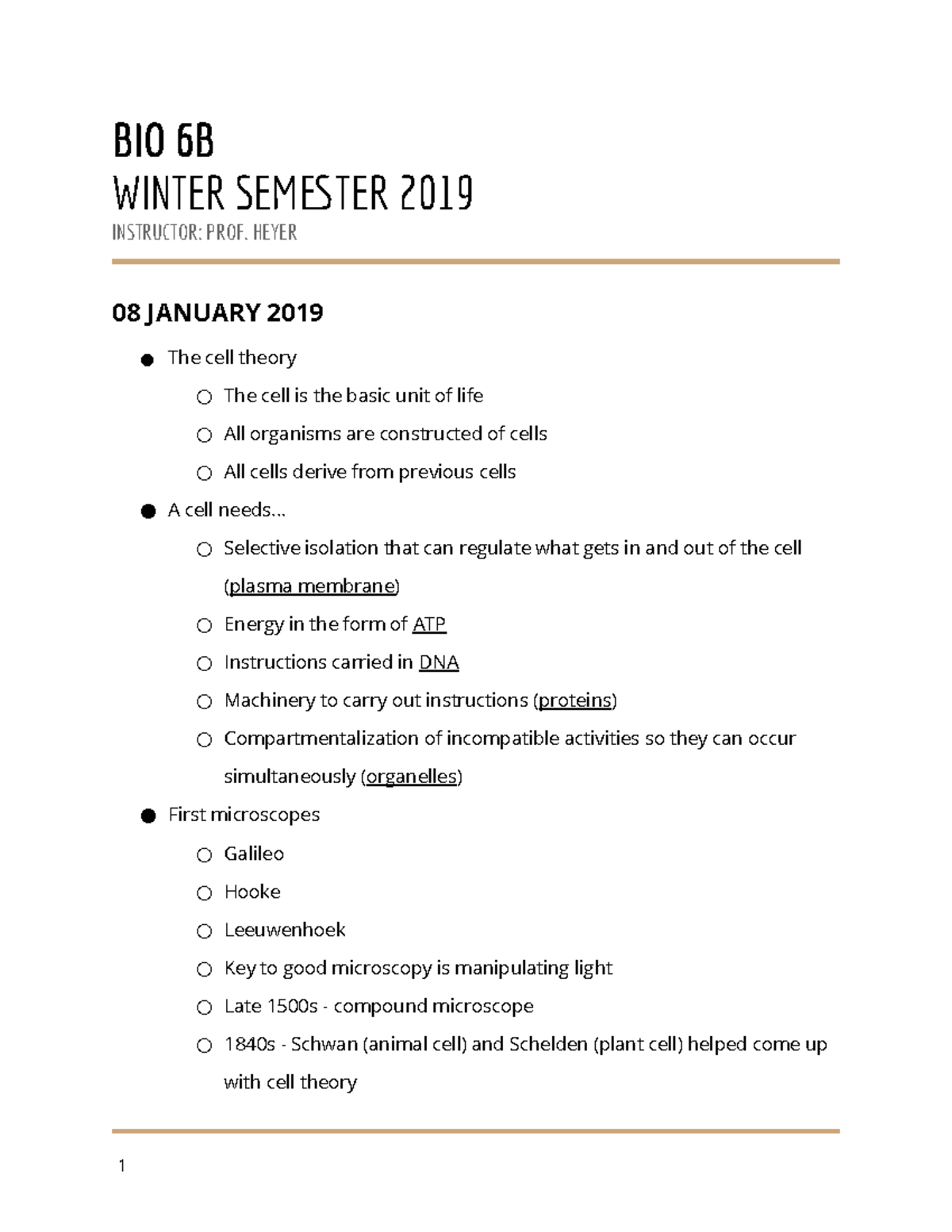 BIO6B Intro to Cell Bio Notes - BIO 6B WINTER SEMESTER 2019 INSTRUCTOR ...