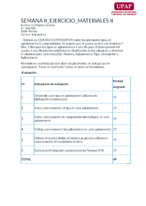 Semana I Ejercicio Materiales II - TRABAJO PRÁCTICO TAREA SEMANA I MATERIALES II ALUMNA: LIZ ...