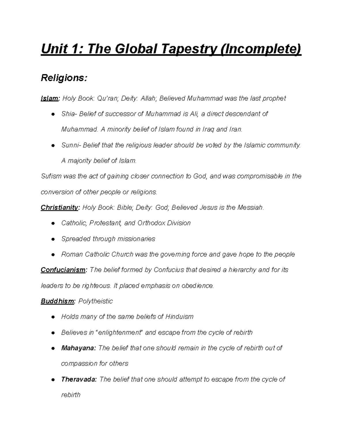 Unit 1- The Global Tapestry (Incomplete) - Unit 1: The Global Tapestry ...