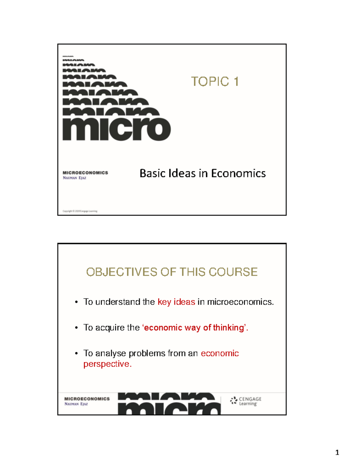 Topic 1 - lecture notes - TOPIC 1 Basic Ideas in Economics OBJECTIVES ...