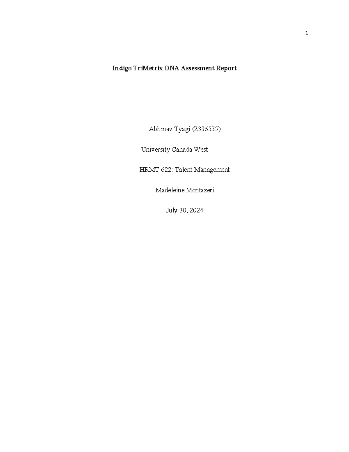 Indigo Tri Metrix DNA Assessment Report - Indigo TriMetrix DNA ...