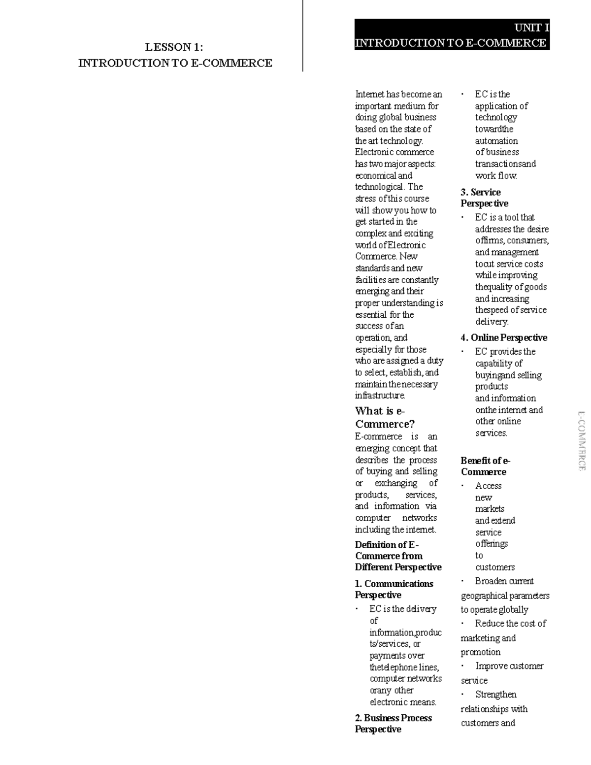 Lecture-01 - LESSON 1: INTRODUCTION TO E-COMMERCE UNIT I INTRODUCTION ...