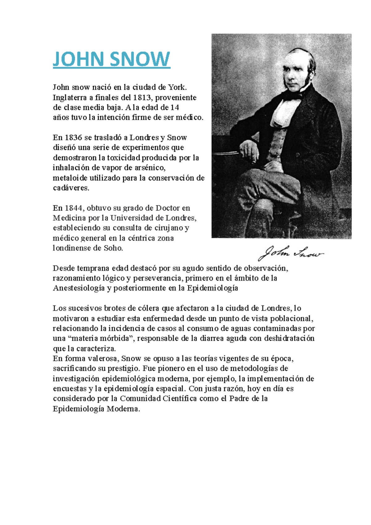 JOHN SNOW biografia - biografía de JOHN SNOW - JOHN SNOW John snow ...