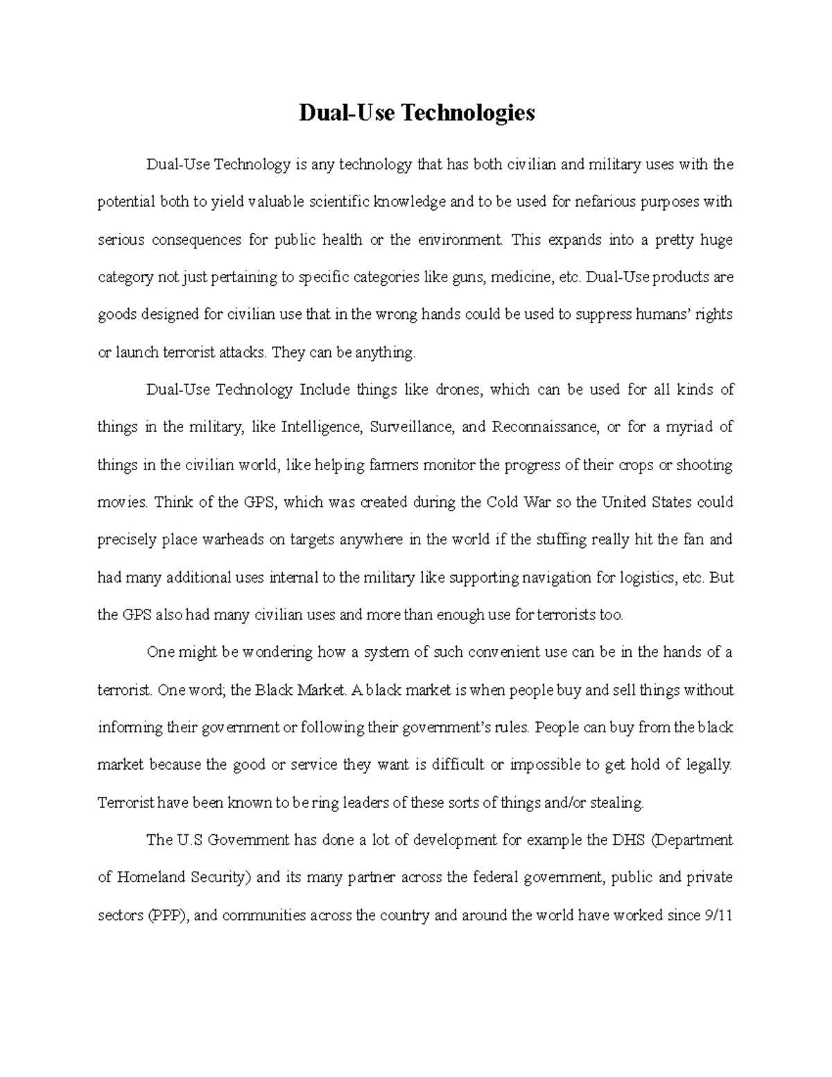 Assignment #6 Essay - ....... - Dual-Use Technologies Dual-Use ...