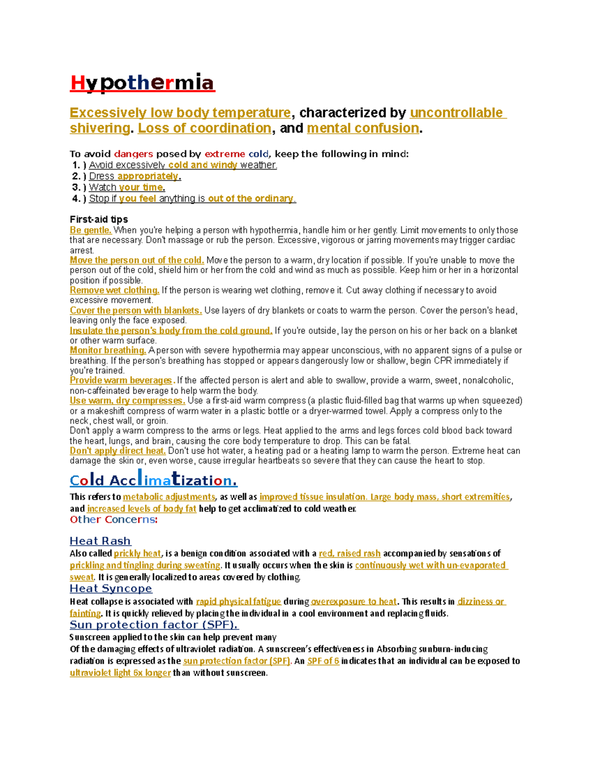 Hypothermia report prompt Heat Acclimization - Hypothermia Excessively ...
