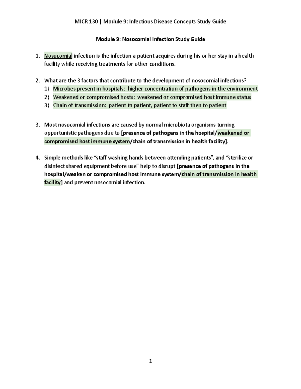 Module 9 Nosocomial Transmission Study Guide - MICR 130 | Module 9 ...