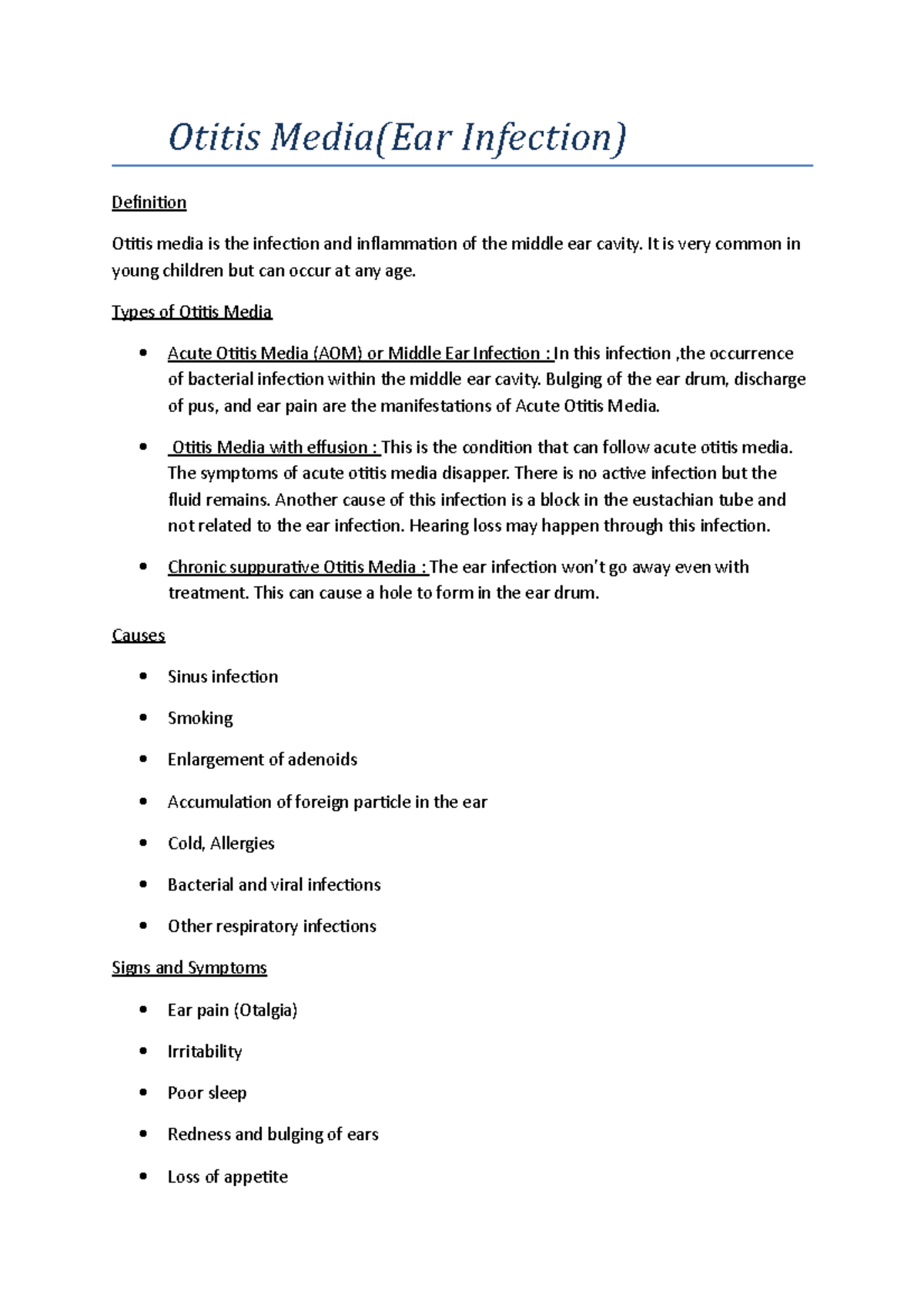 Otitis Media - Otitis Media(Ear Infection) Definition Otitis media is ...