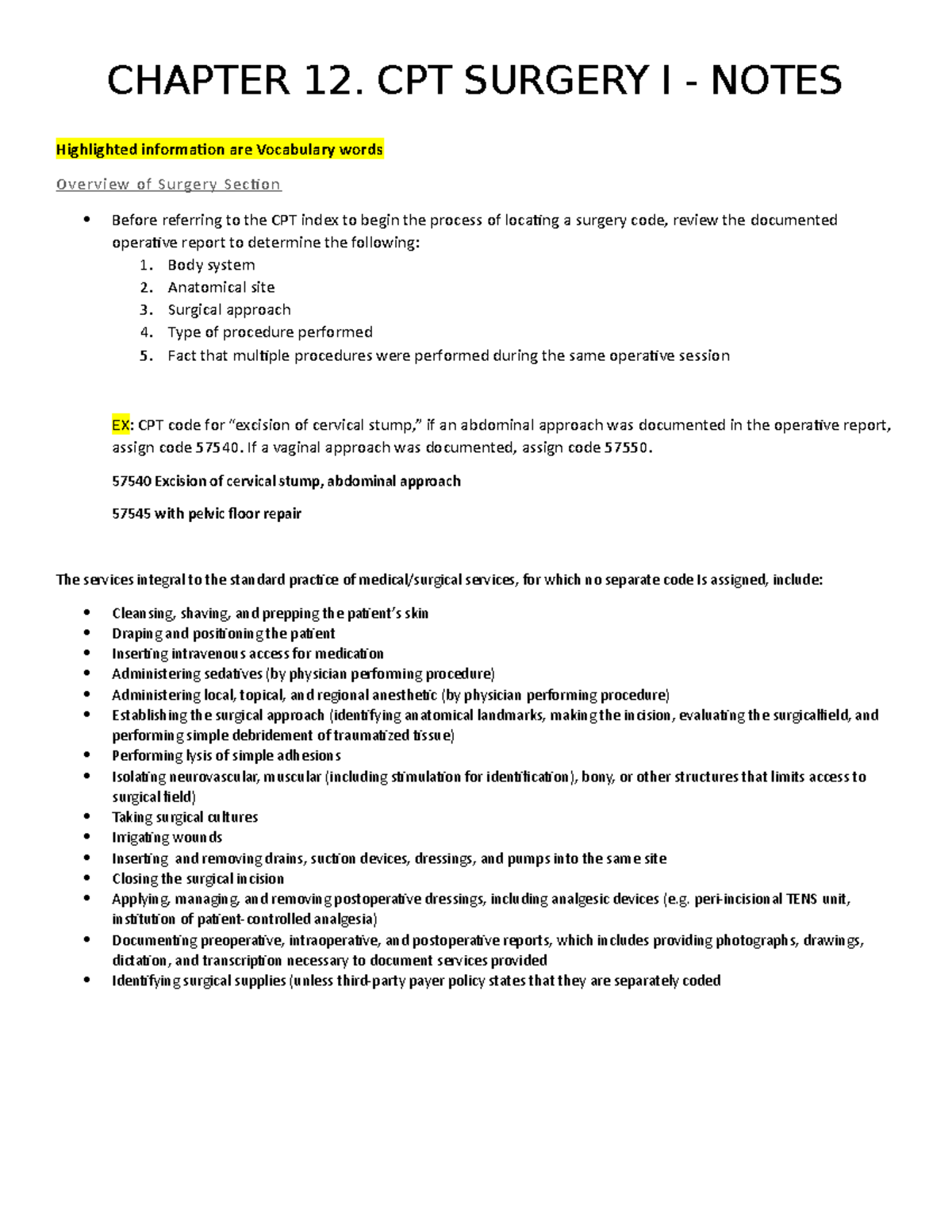 Chapter 12 Surgery I page 2 - CHAPTER 12. CPT SURGERY I - NOTES ...