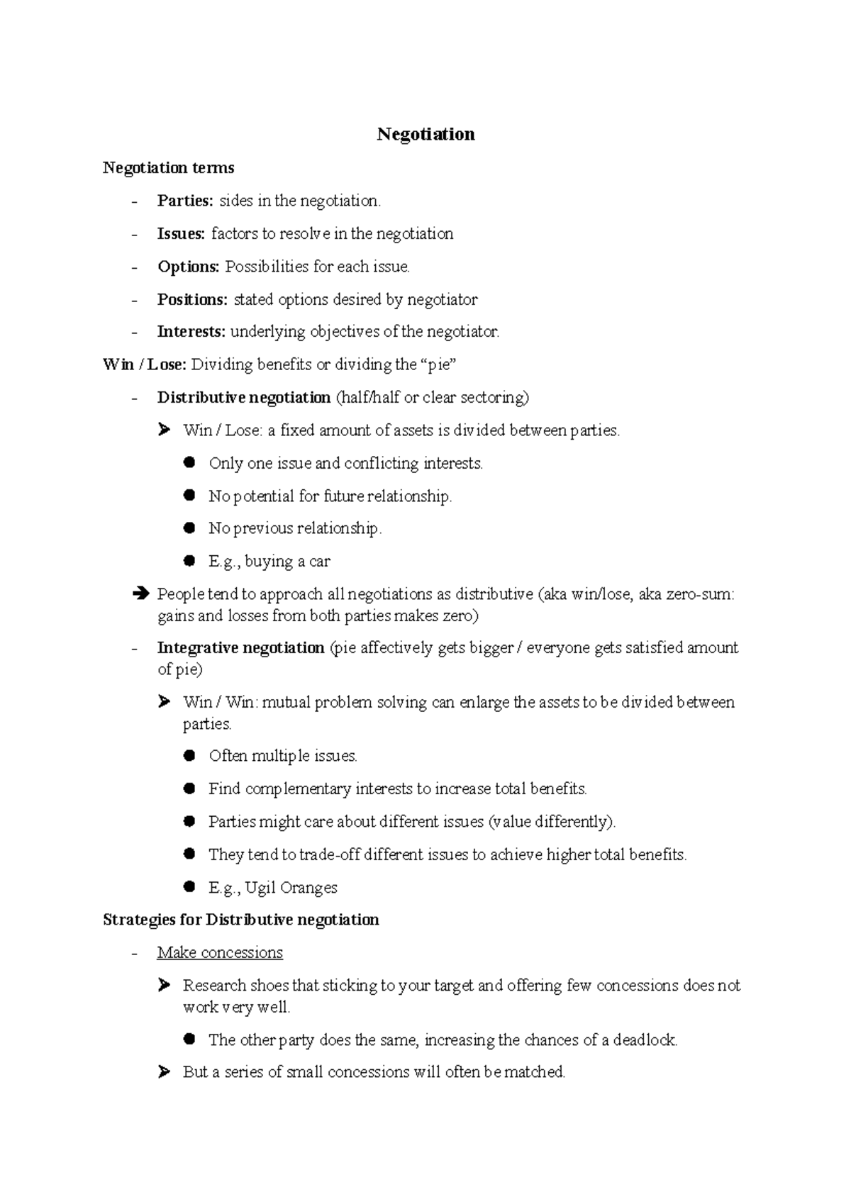 Negotiation lecture notes - Negotiation Negotiation terms - Parties ...