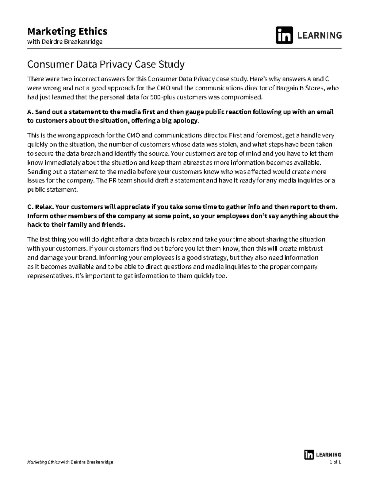Consumer Data Privacy Case Study - Here’s why answers A and C were ...