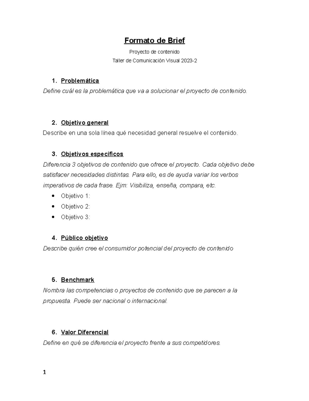 02.1. Formato de Brief - Trabajo - Formato de Brief Proyecto de ...