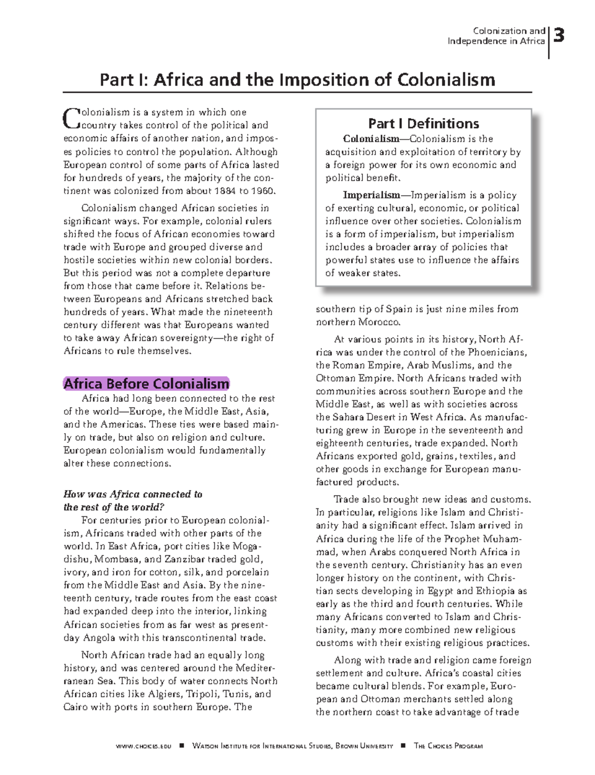 African and the Imposition of Colonialism - WWW.CHOICES! WATSON ...