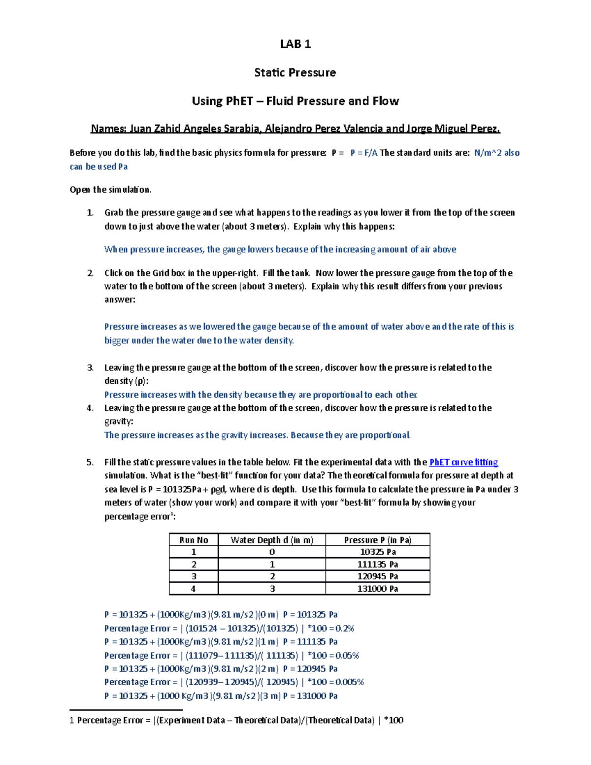 Lab 1 Static Pressure - LAB 1 Static Pressure Using PhET – Fluid ...