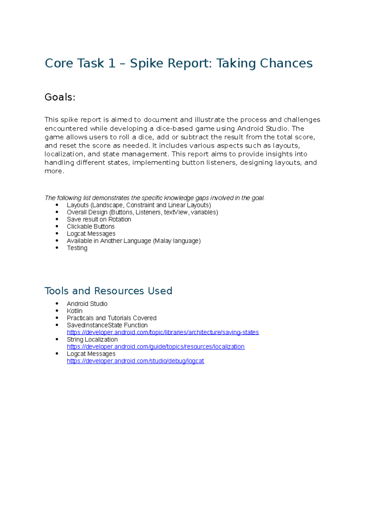 Core Task 1 Ismail - If need - Core Task 1 – Spike Report: Taking ...