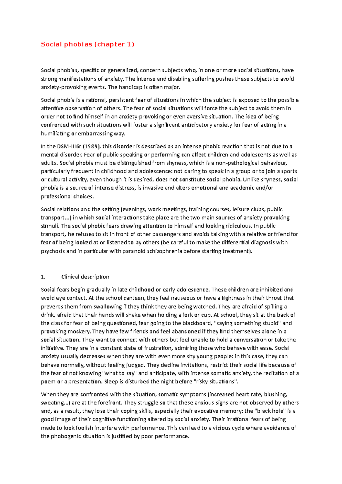 Social phobias - Lecture notes Cognitive Psychology chapter 1 - Social ...