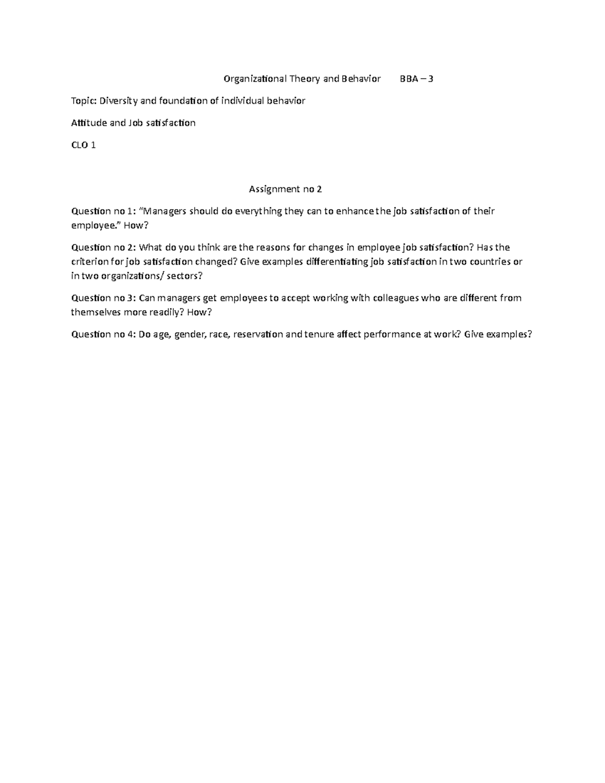 Assignment NO 2 OTB 2003 2023 093001 am - Organizational Theory and ...