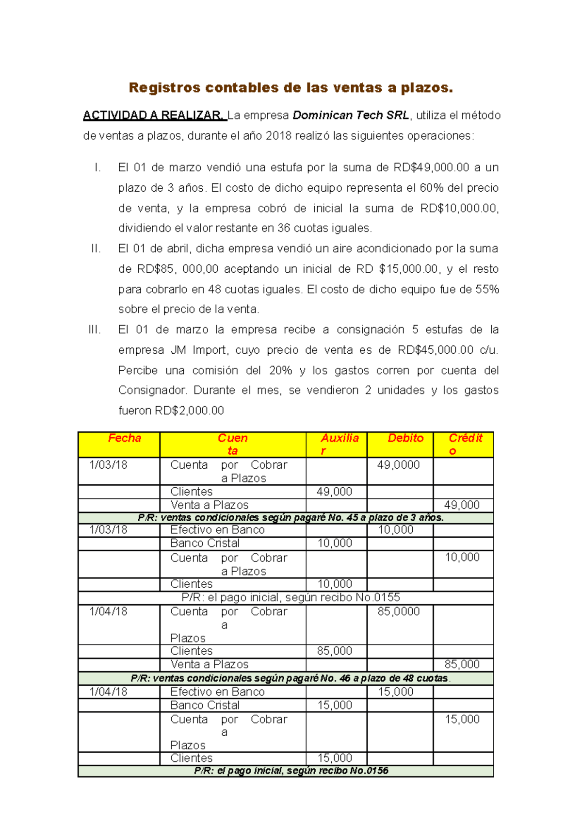 Junior Espiritu - Registros contables de las ventas a plazos ...