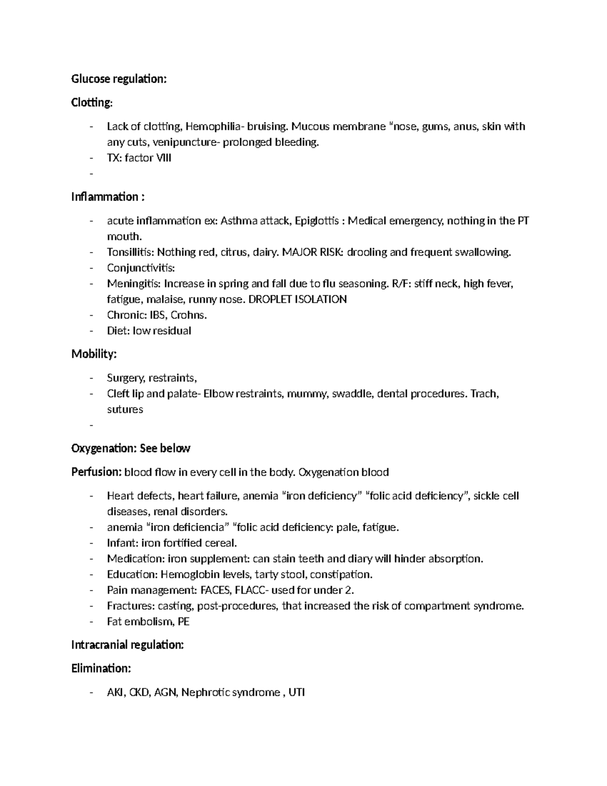CJE content - Glucose regulation: Clotting: - Lack of clotting ...