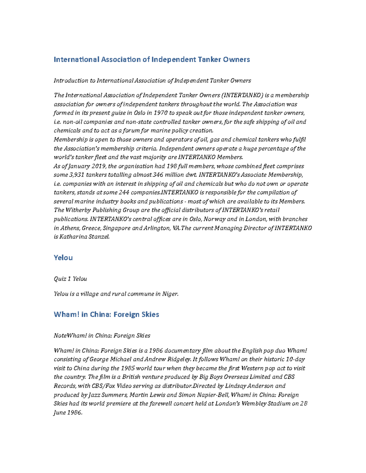 POLS157 Lab International Association of Independent Tanker Owners ...