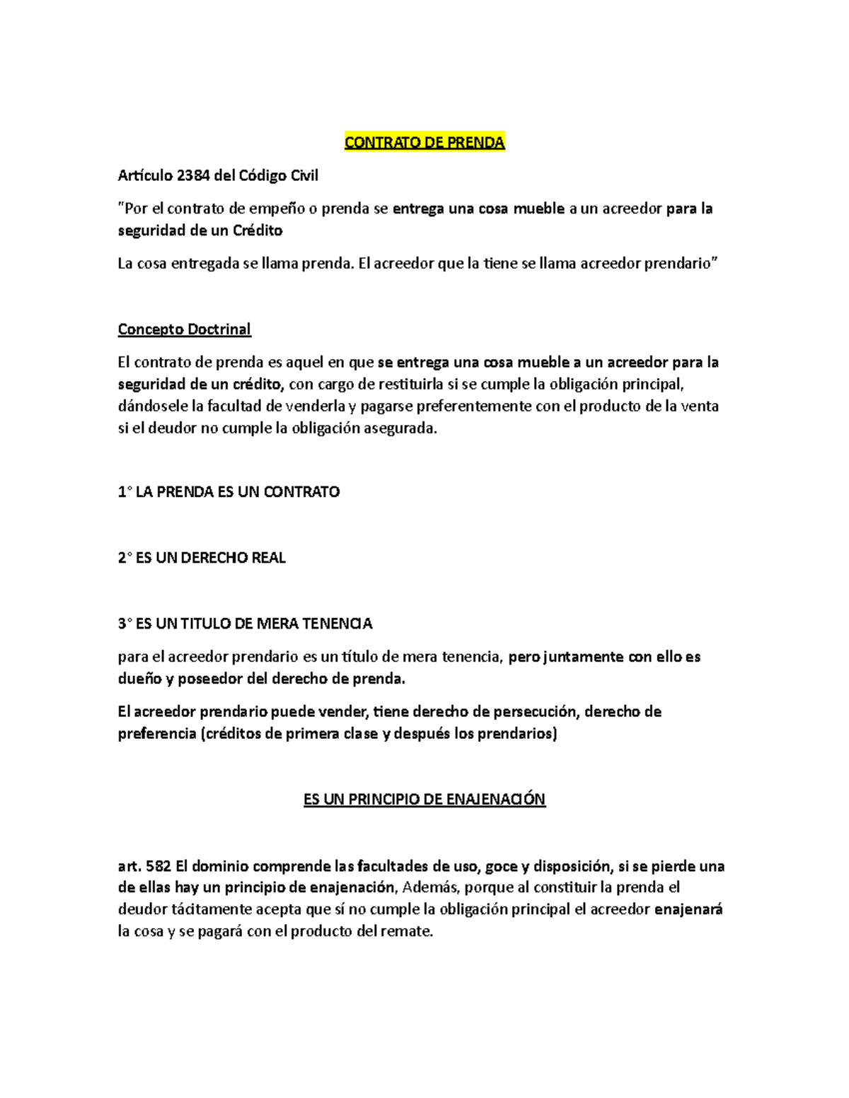 14 prenda - CONTRATO DE PRENDA Artículo 2384 del Código Civil "Por el ...