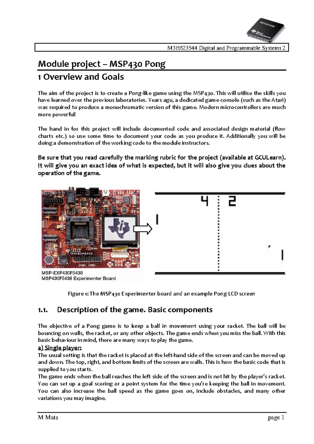 Project PONG - M3H623544 Digital and Programmable Systems 2 Module ...