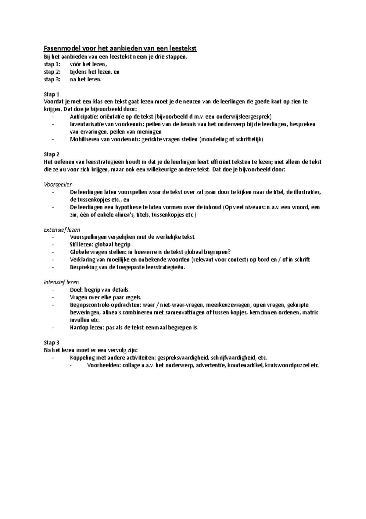 Fasenmodel voor het aanbieden van een leestekst - Stap 1 Voordat je met ...
