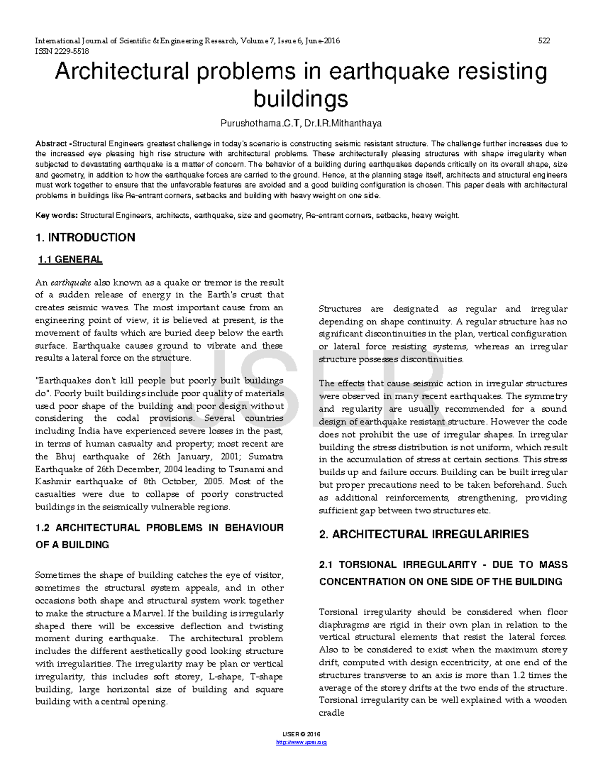 Architectural problems in earthquake resisting buildings - ISSN 2229 ...