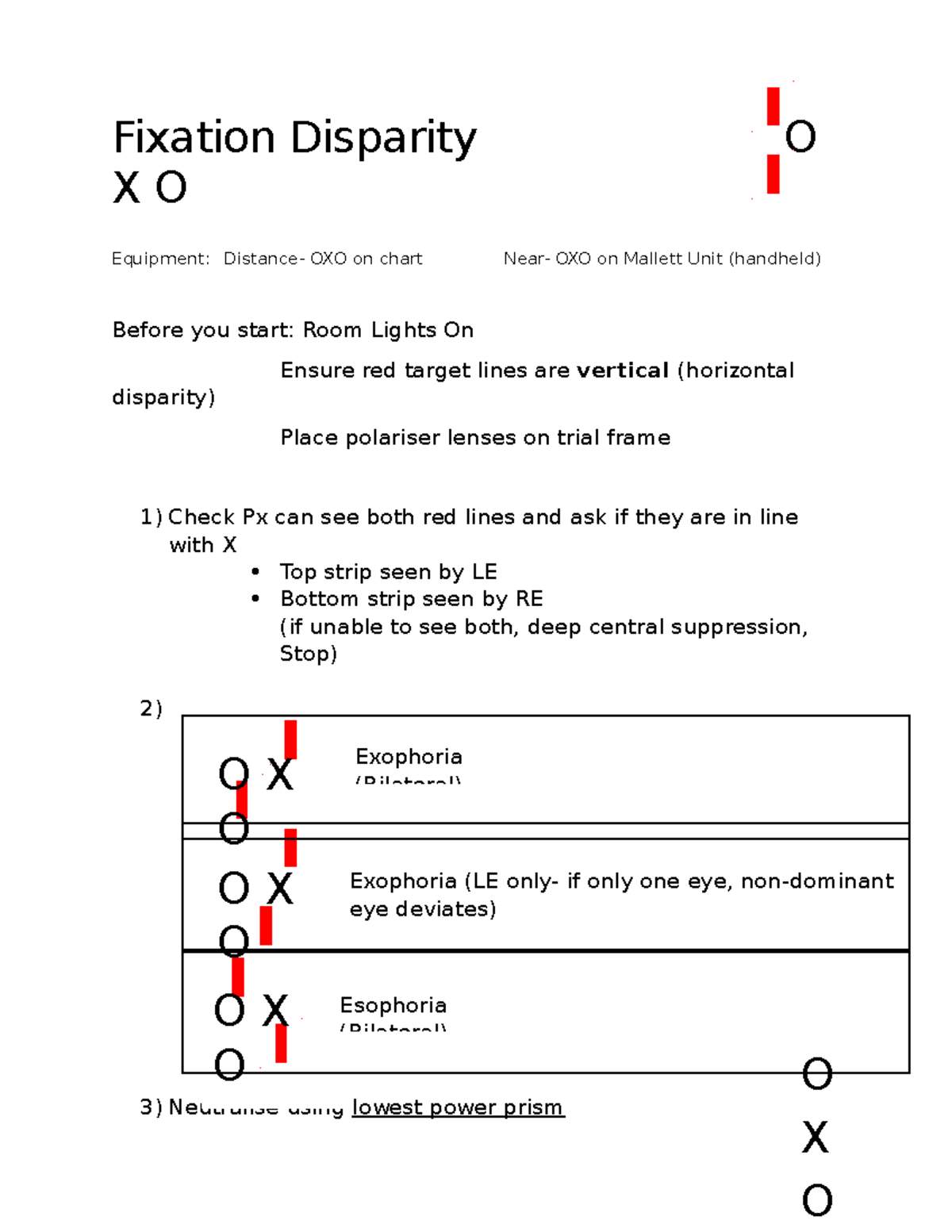 Fixation Disparity - n/a - Fixation Disparity O X O Equipment: Distance ...