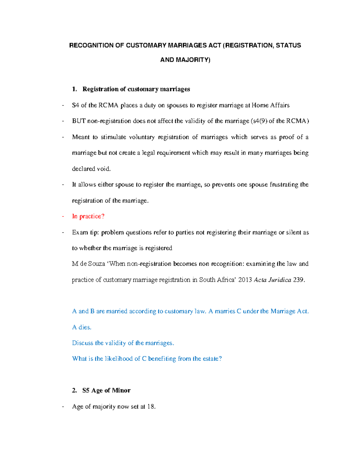 13.7 Recognition of Customary Marriages Act (registration, status and ...