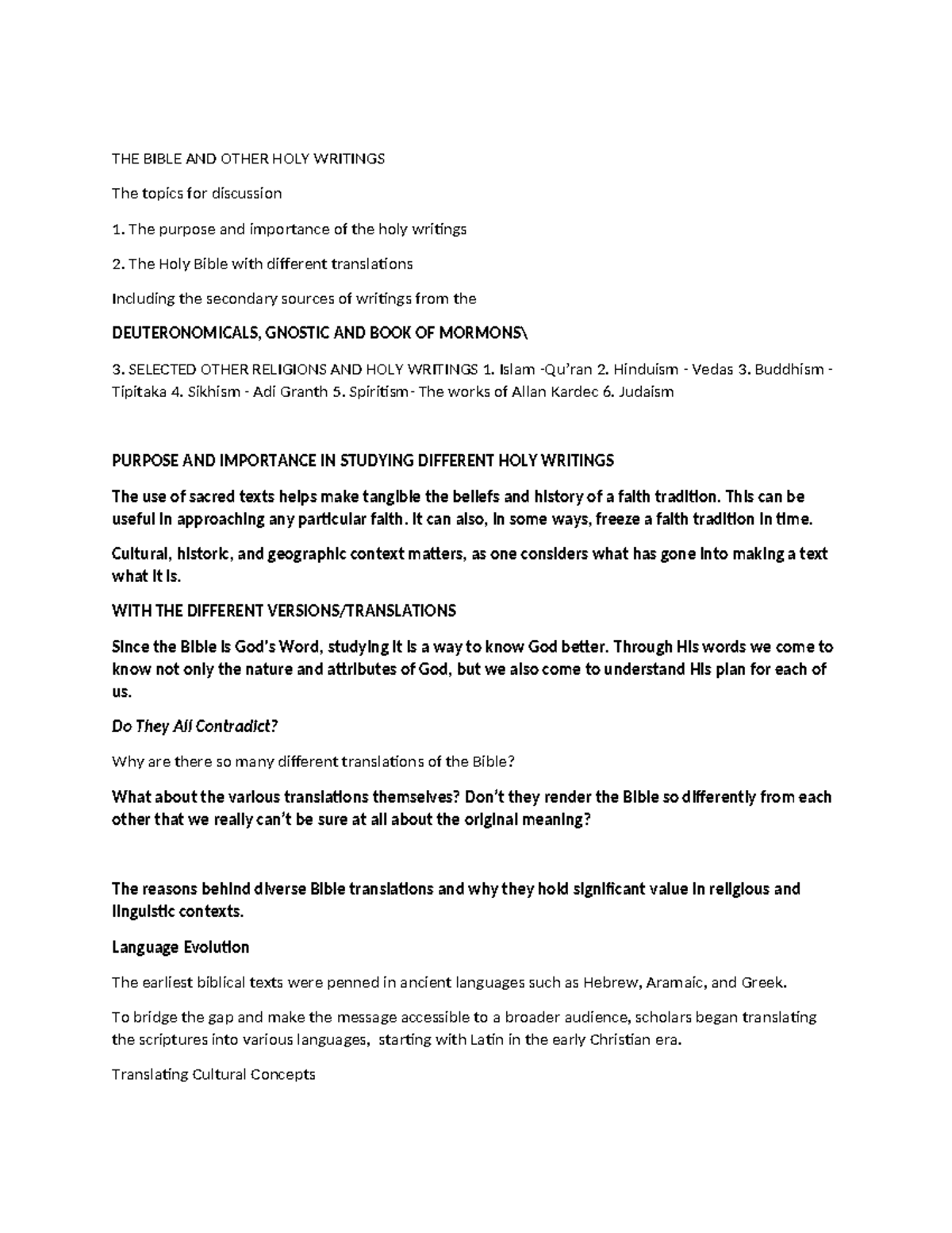 THE Bible AND Other HOLY Writings - THE BIBLE AND OTHER HOLY WRITINGS ...