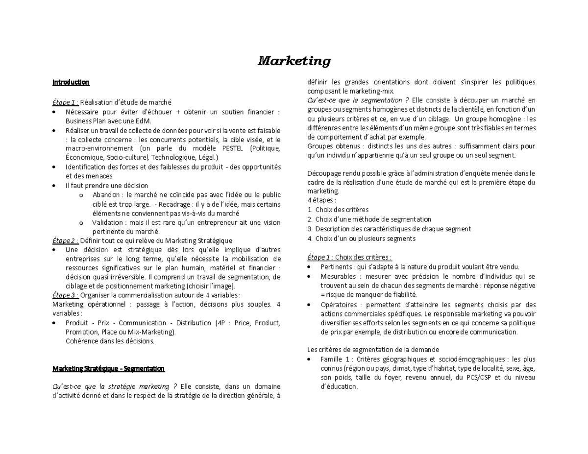 Marketing fiches - L3 LEA - Warning: TT: undefined function: 32 ...