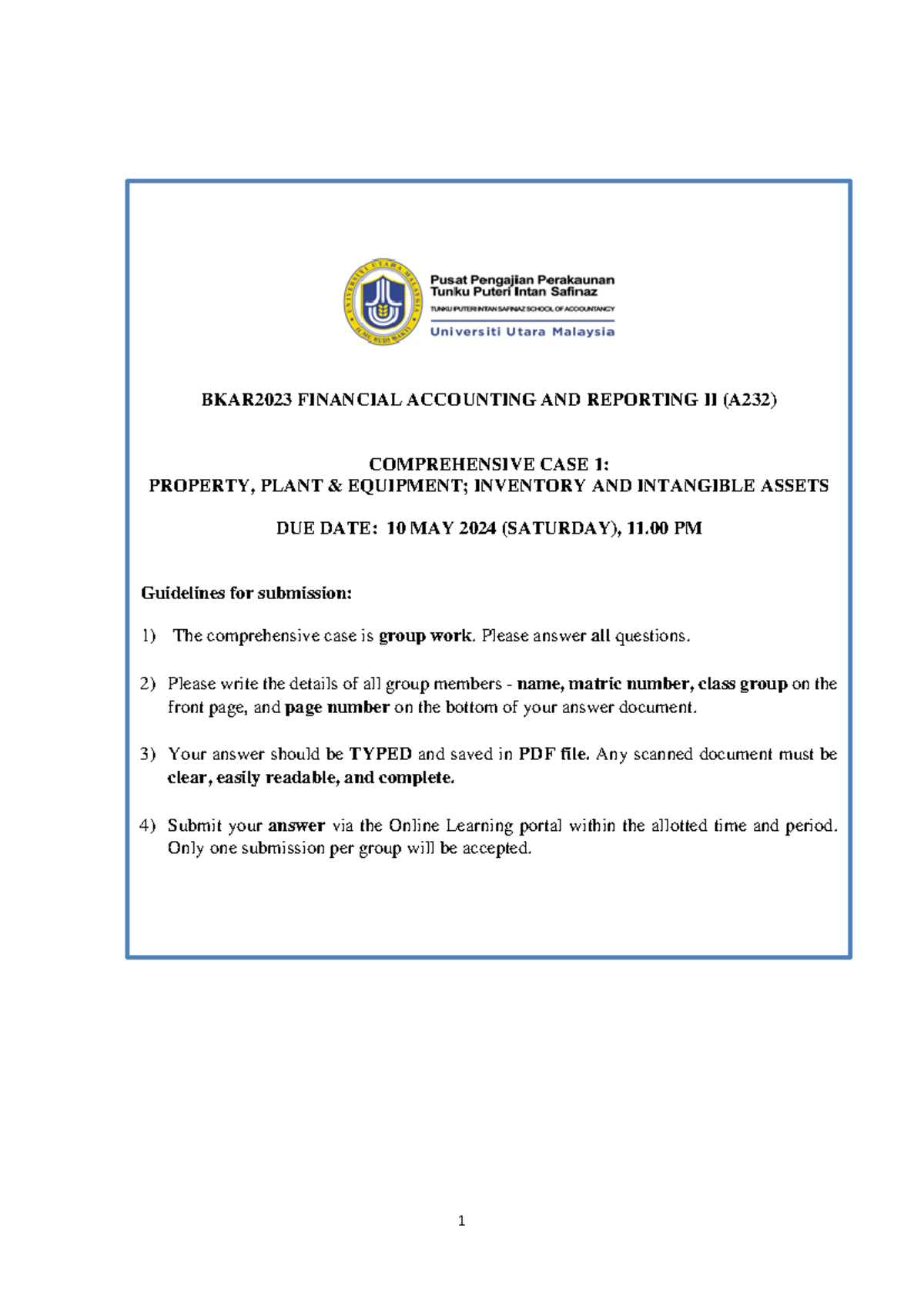 CC1 A232 - Question - BKAR 202 3 FINANCIAL ACCOUNTING AND REPORTING II ...