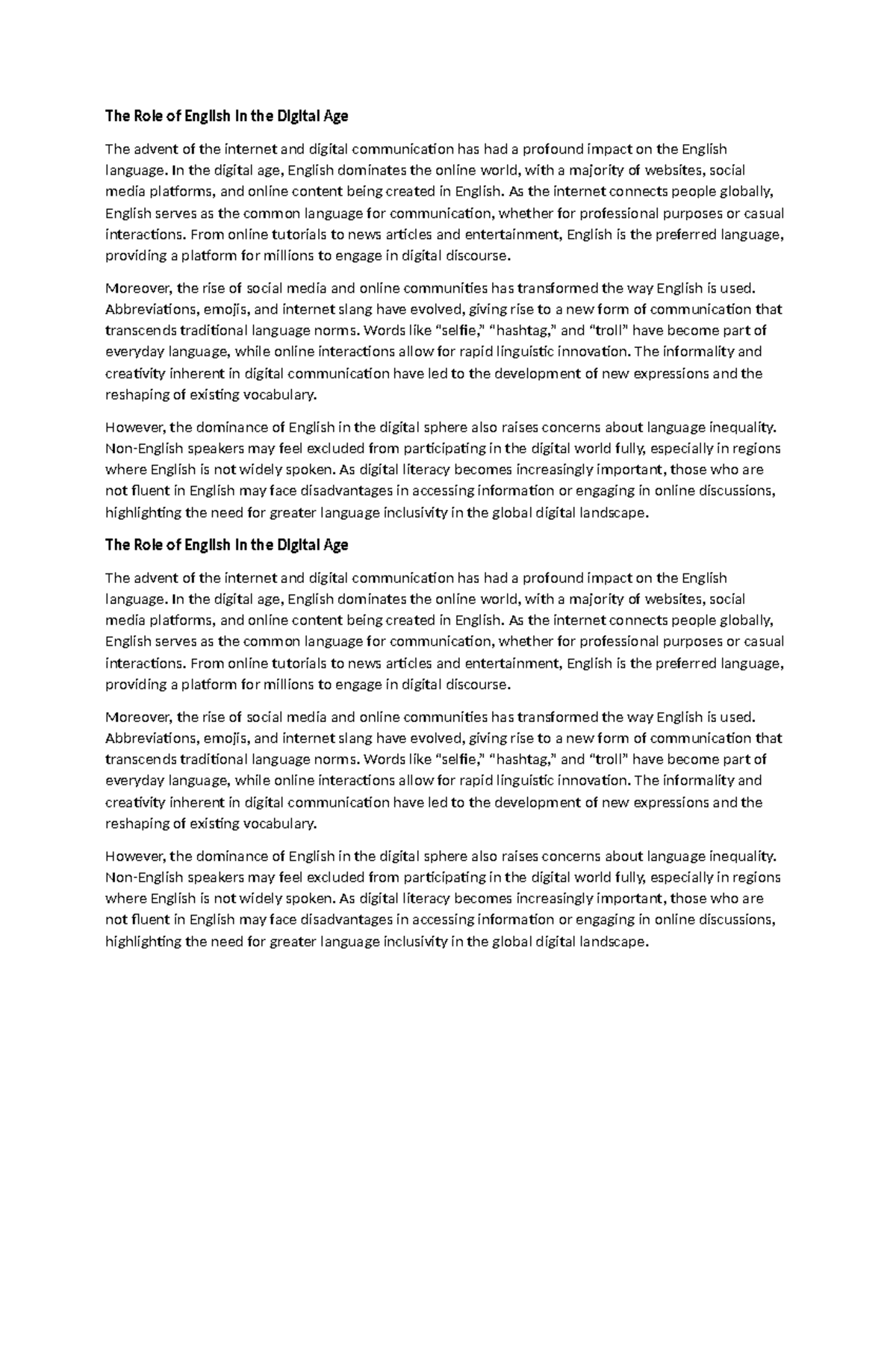 The Role of English in the Digital Age - In the digital age, English ...