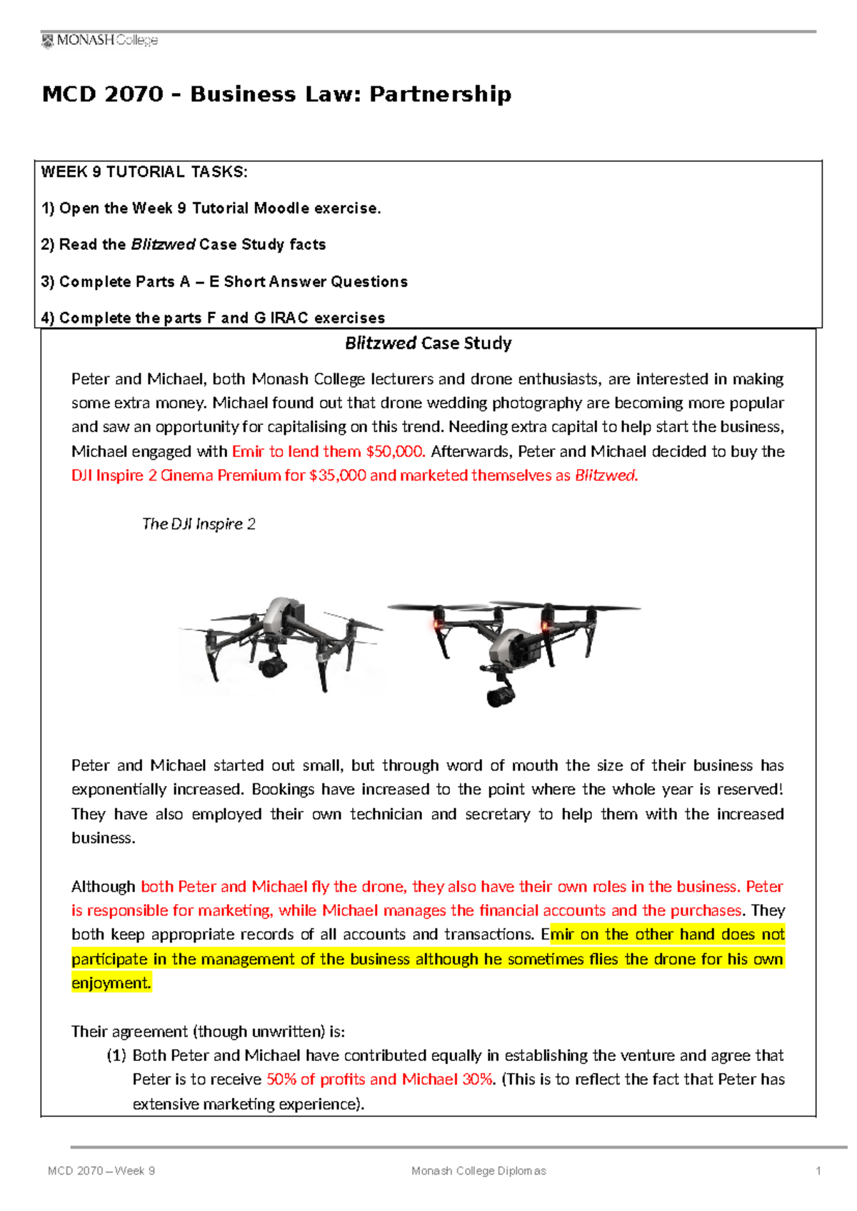 Week 9 Tutorial Materials - MCD 2070 – Business Law: Partnership WEEK 9 ...