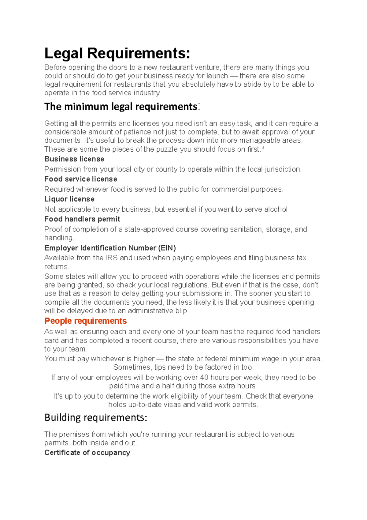 Operation%20And%20Production - Legal Requirements: Before opening the ...