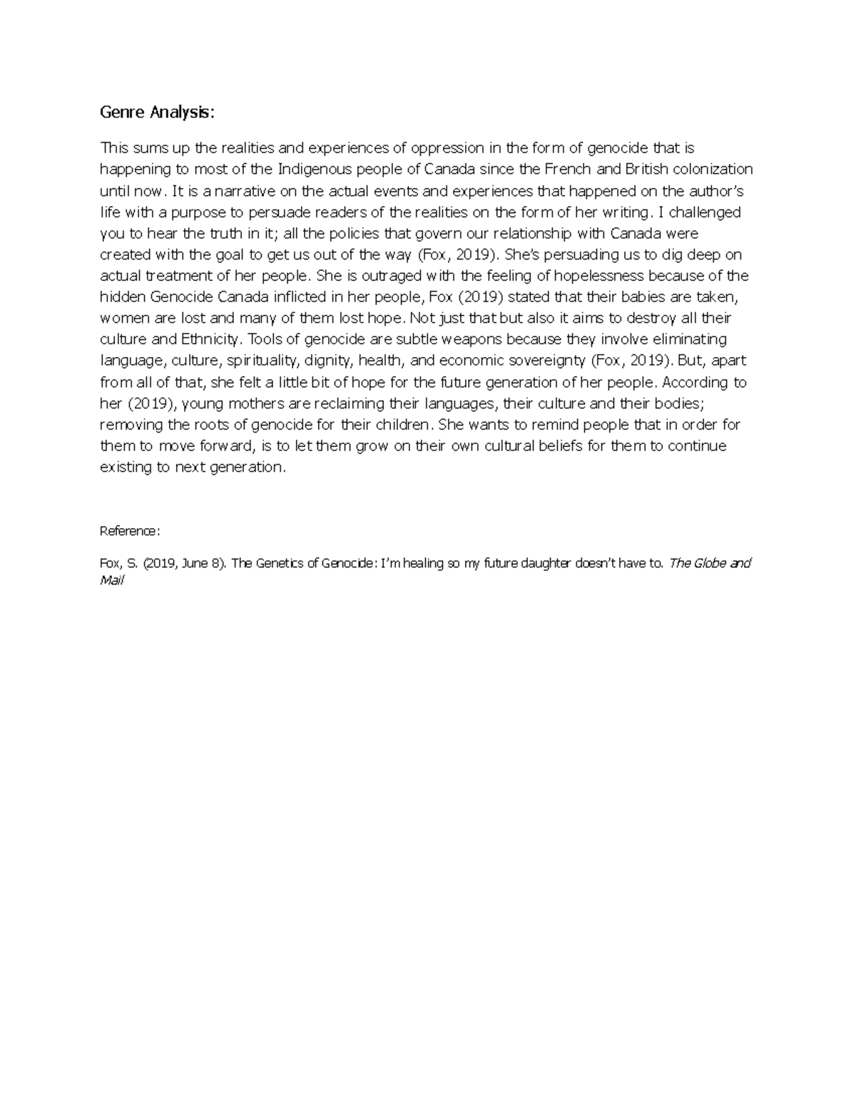 Genre Analysis Revised COM 111NBX04811 - Genre Analysis: This sums up ...