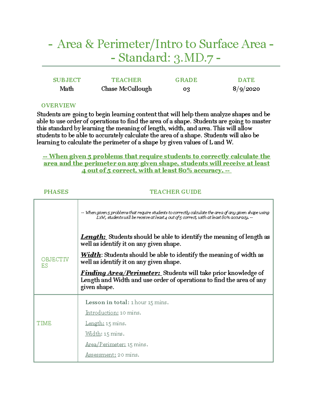 MAT151 - Final Lesson - Area & Perimeter/Intro to Surface Area ...
