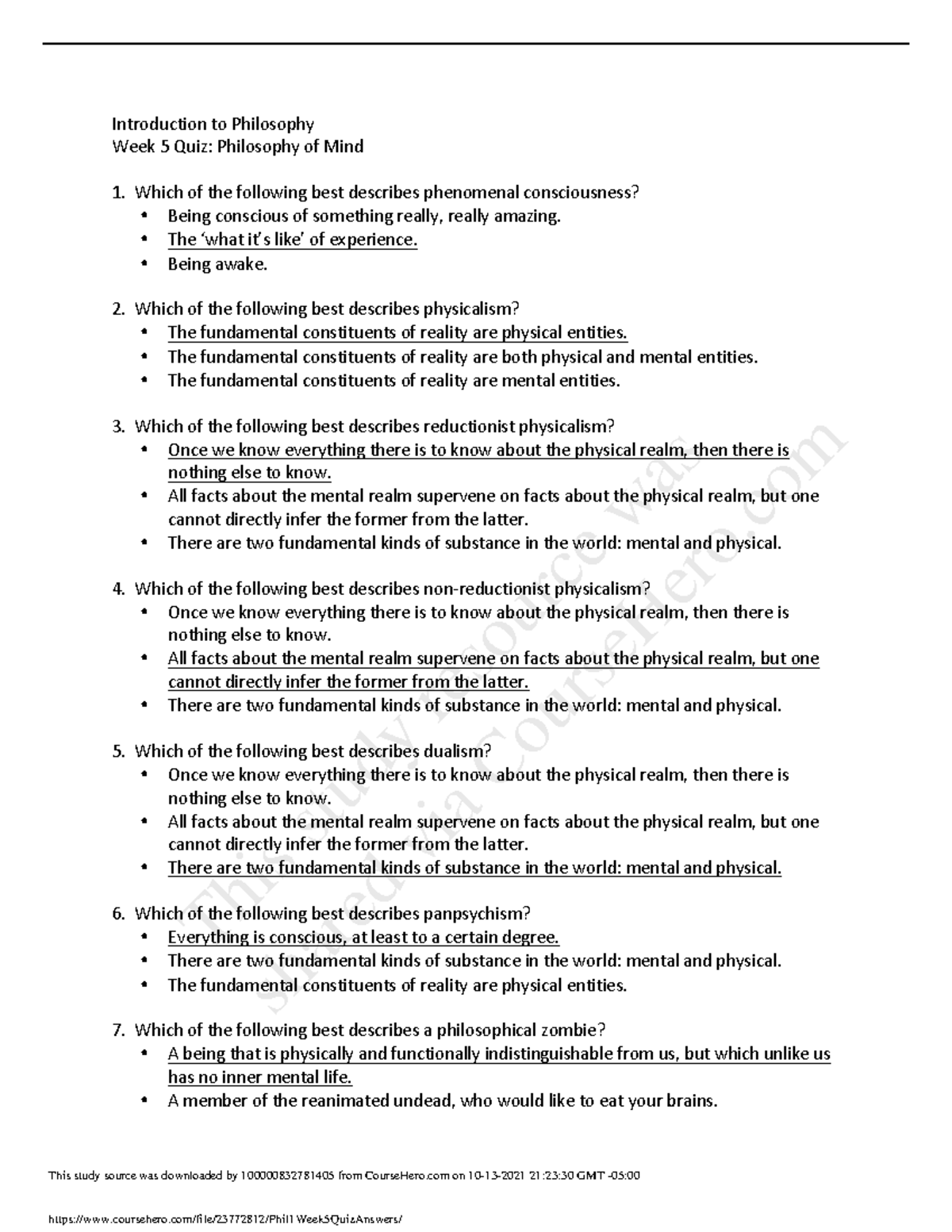 Quiz 5 - quizzes for philosophy - PHILOS 1 - UCI - Studocu