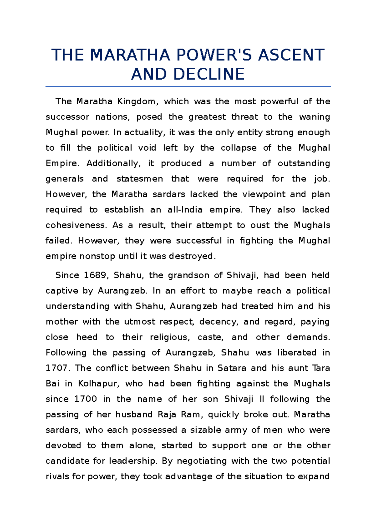 THE Maratha Power'S Ascent AND Decline - THE MARATHA POWER'S ASCENT AND ...