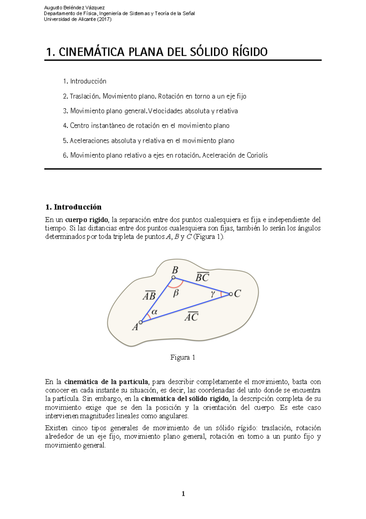 Tema 1 Cinematica plana solido rigido - 1. CINEMÁTICA PLANA DEL SÓLIDO ...
