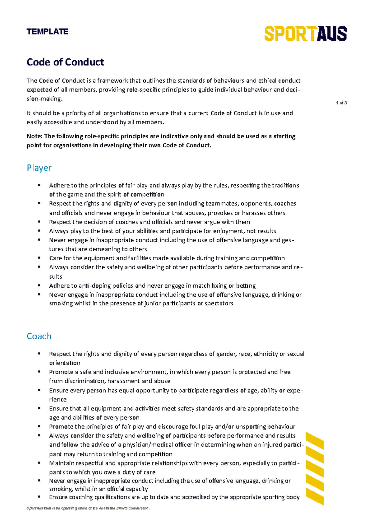 Code of Conduct Template - TEMPLATE Code of Conduct The Code of Conduct ...