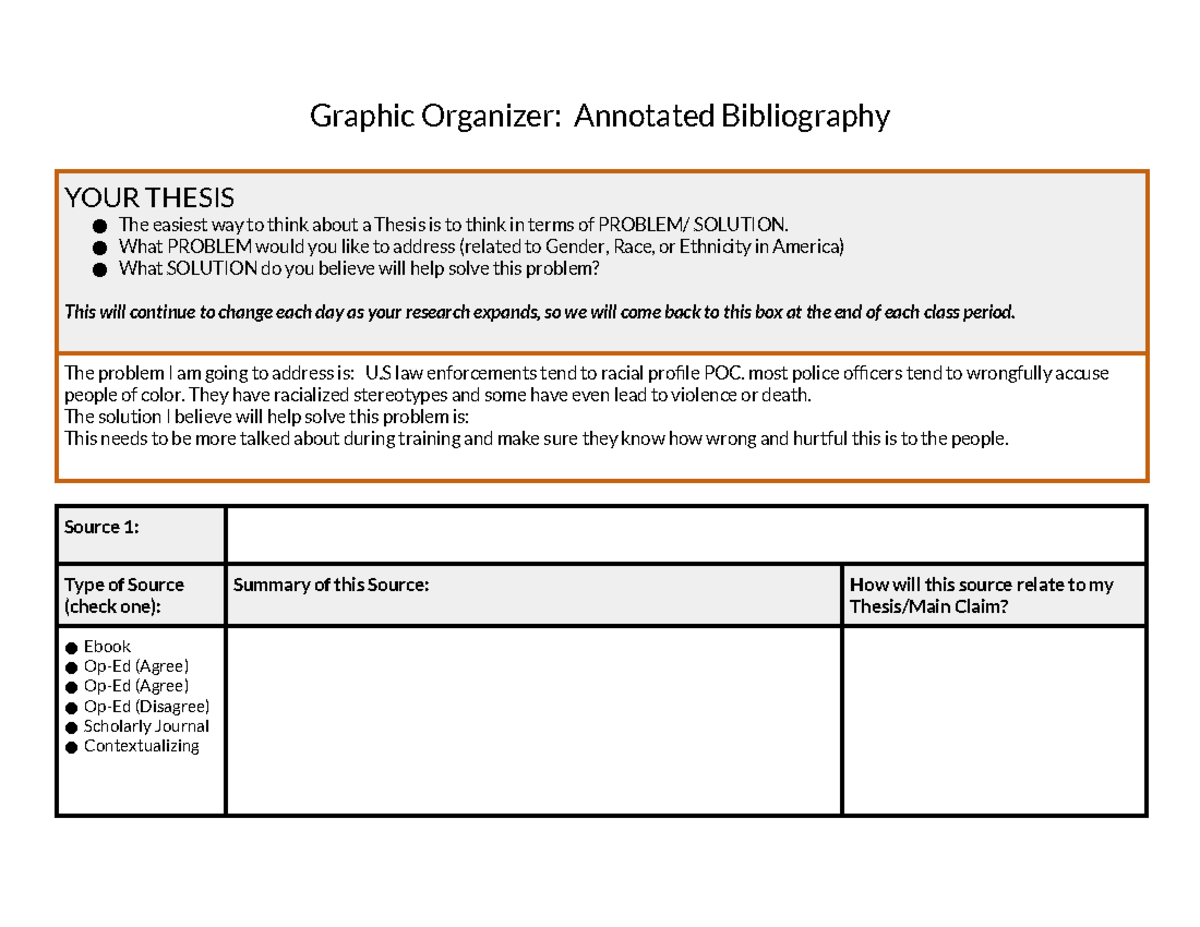 Copy of AB Graphic Organizer - Graphic Organizer: Annotated Bibliography YOUR THESIS The easiest ...